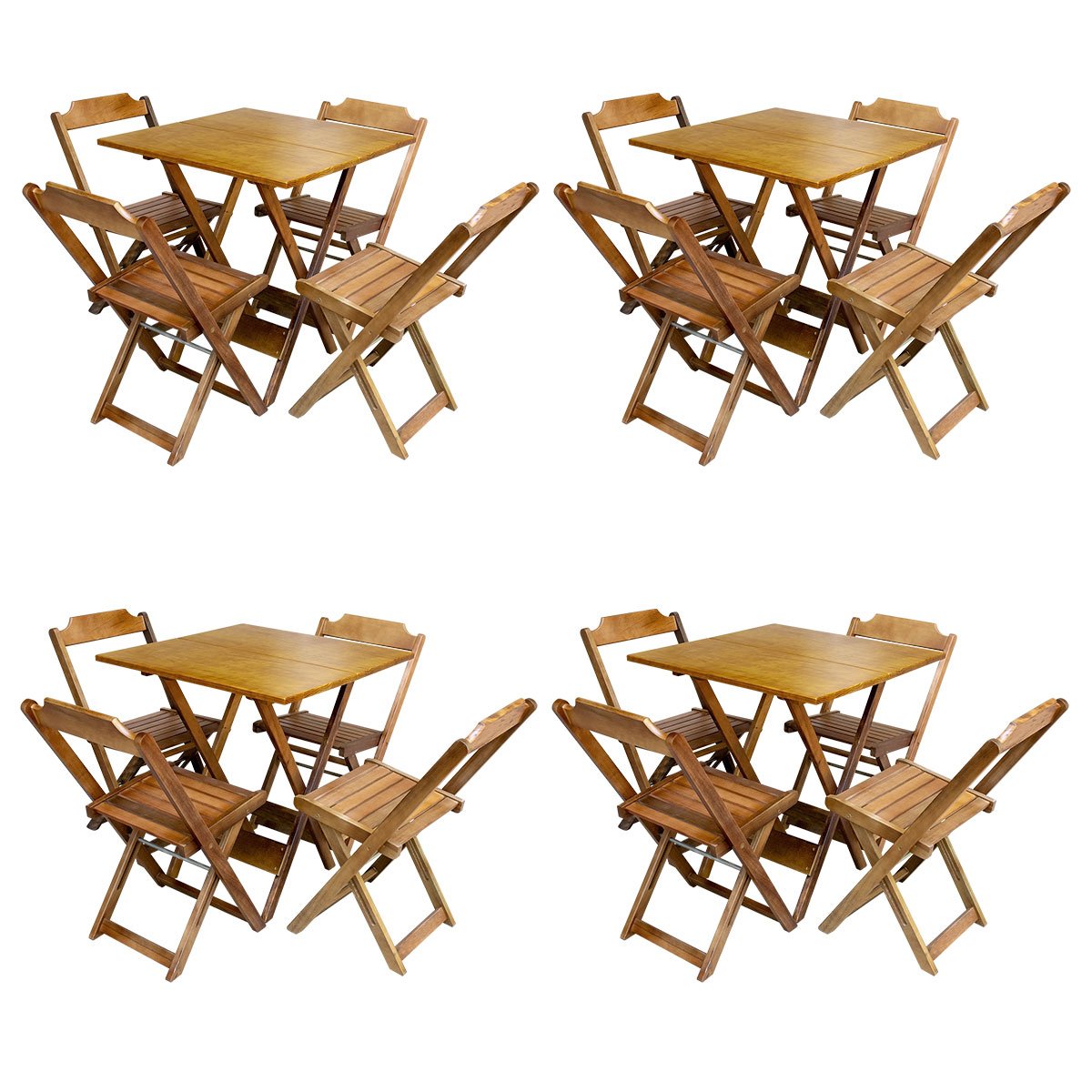 Kit 4 Jogos de Mesa com 4 Cadeiras de Madeira Dobrável 60x60 Ideal para Bar e Restaurante - Mel ...