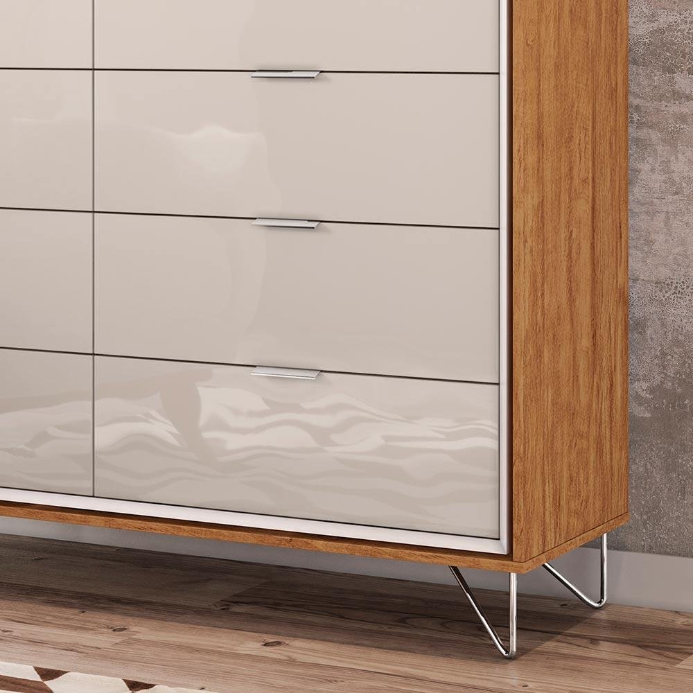 Cômoda Moderna Com Pés Em Aço Amêndoa Off White Lukaliam | MadeiraMadeira