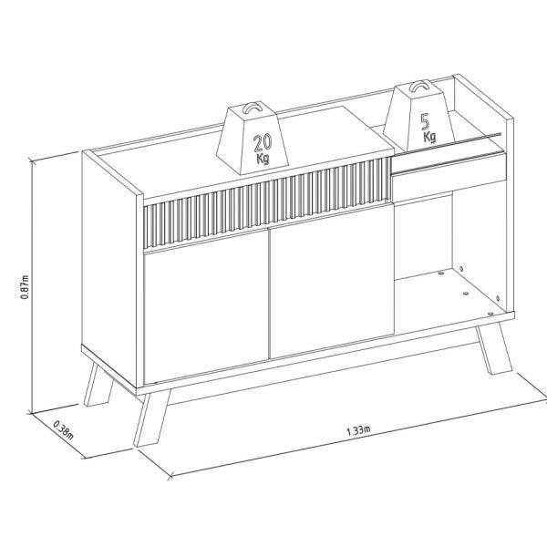 Buffet 133cm 2 Portas 1 Gaveta 1 Nicho Lucca | MadeiraMadeira