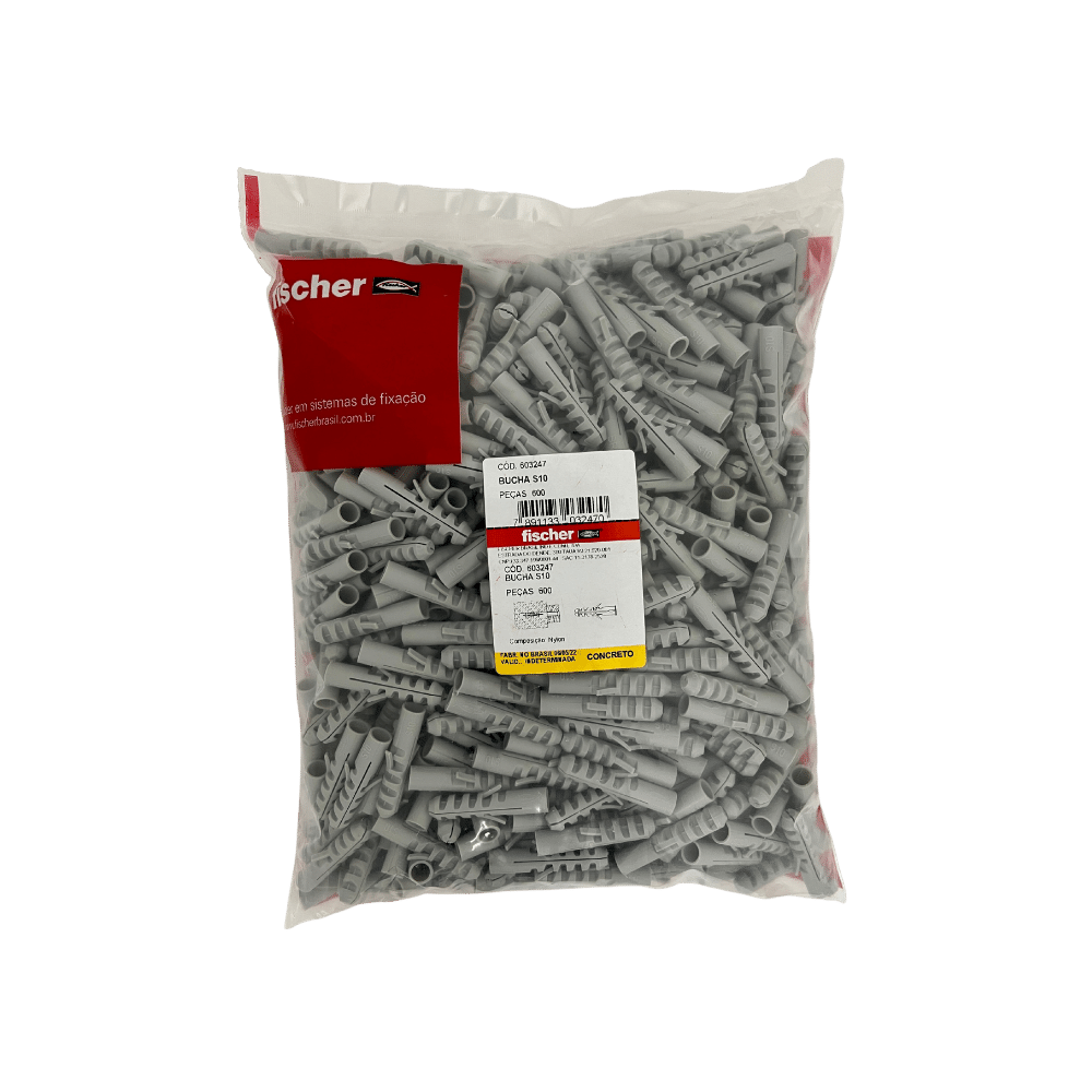 Bucha Nylon S para concreto fischer - 10X50mm - Saco com 600 unid ...