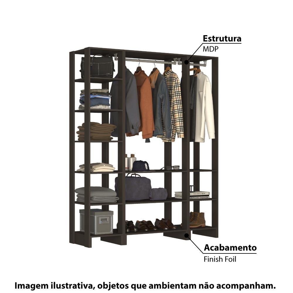 Estante Closet Yes com 2 Cabideiros e 10 Nichos - Grafite | MadeiraMadeira