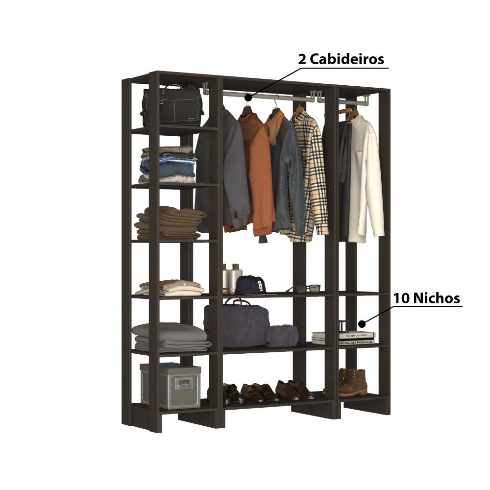 Estante Closet Yes com 2 Cabideiros e 10 Nichos - Grafite | MadeiraMadeira