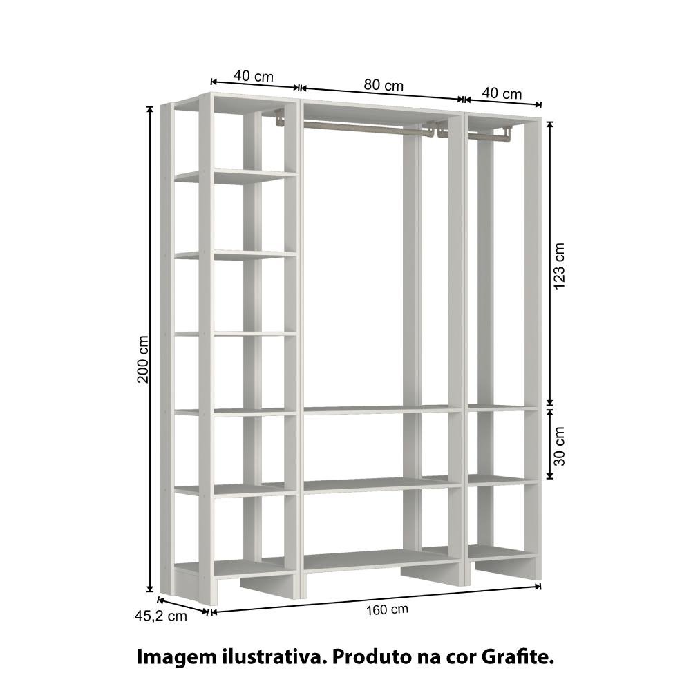 Estante Closet Yes com 2 Cabideiros e 10 Nichos - Grafite | MadeiraMadeira