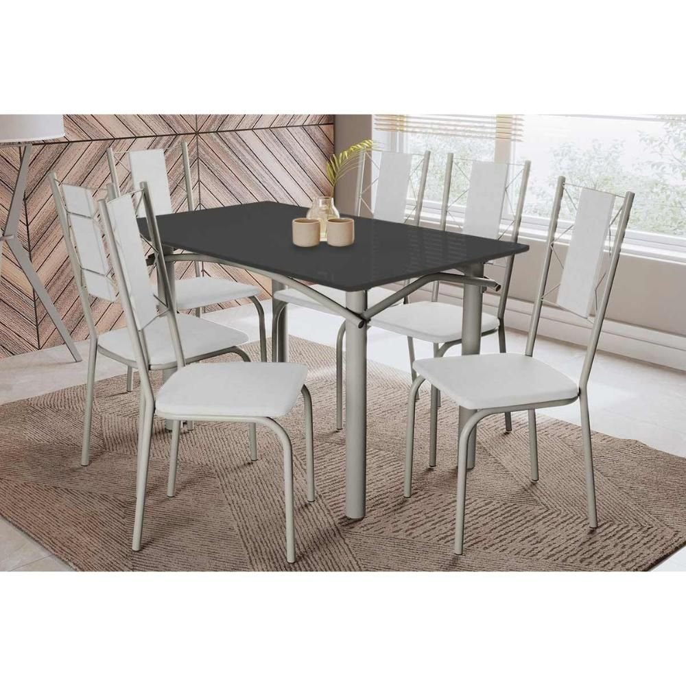 Conjunto: Mesa de Cozinha Elba Tampo Madeirado C/ Vidro 120cm e 6 ...