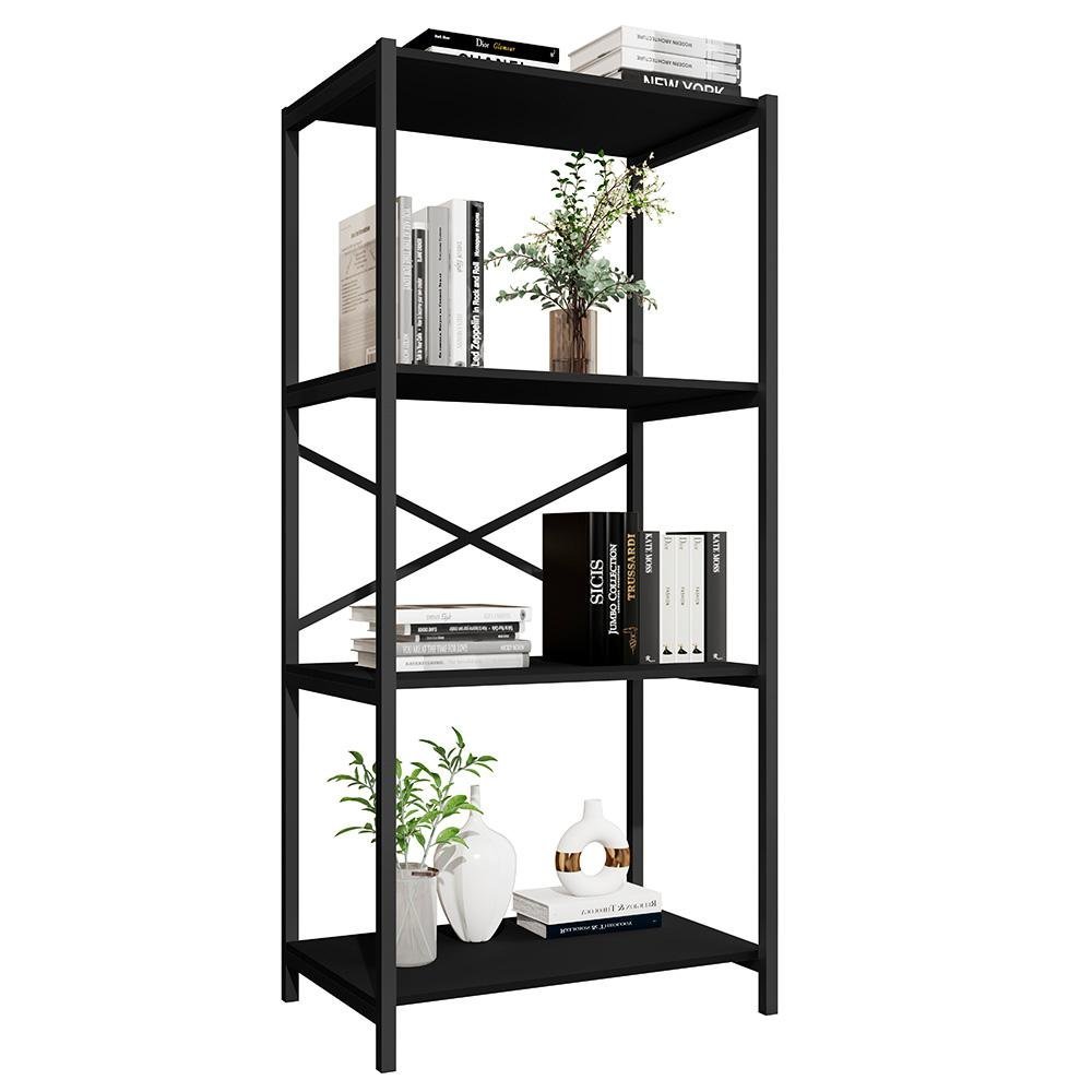 Estante Livreiro Steel 76cm Estilo Industrial com Pés em Aço Preto ...