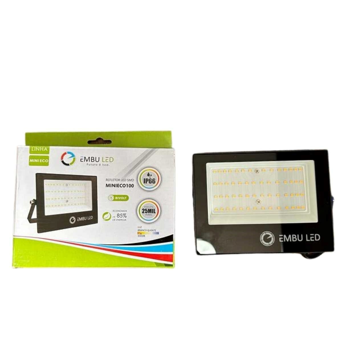 Refletor Led 100w 3000k Smd Mini Eco Bivolt Embuled | MadeiraMadeira