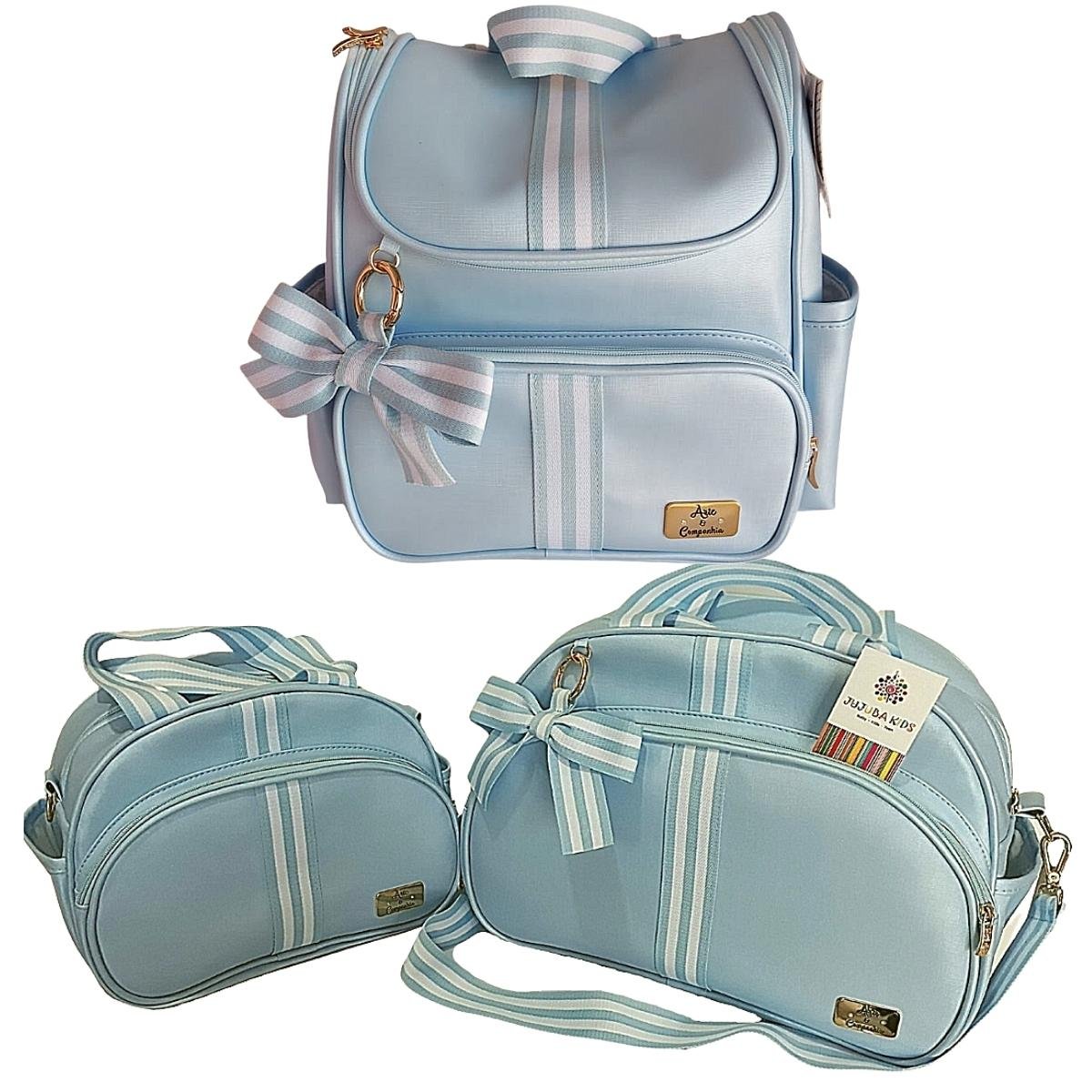 Kit Bolsa Maternidade Azul Bebê com Mochila Linho Maranata | MadeiraMadeira
