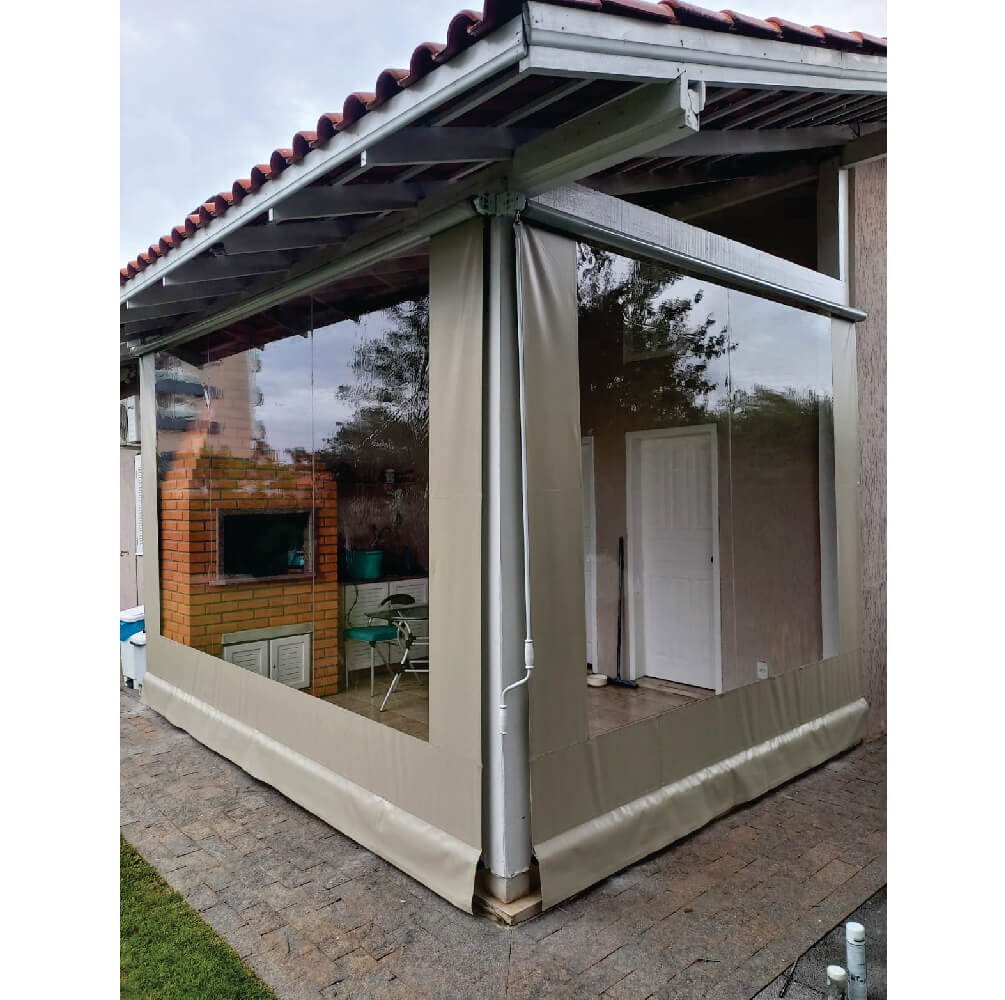 Toldo Cortina Bege c/ visor - 3,90m x 2,50m - kit completo | MadeiraMadeira