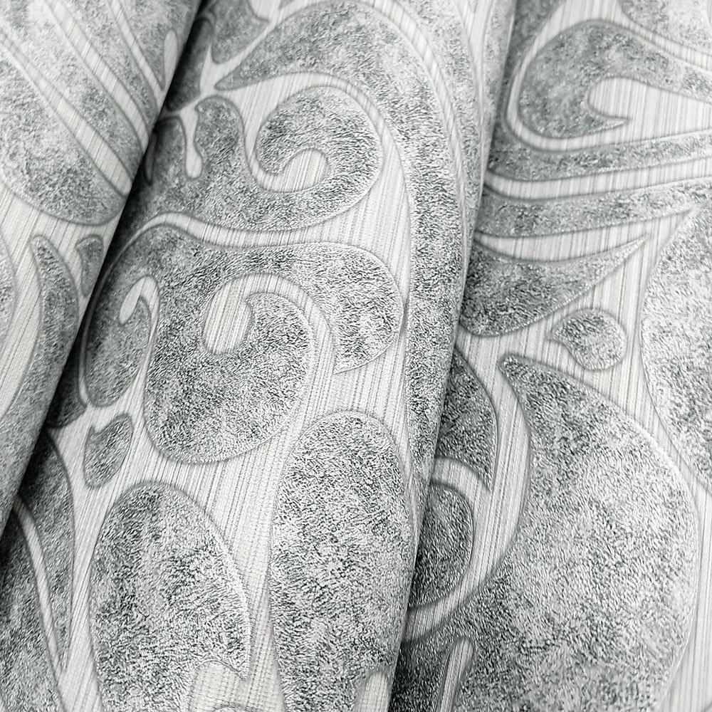 Papel de Parede Italiano Arabesco Cinza Vinílico 10 m - Coleção Italian ...
