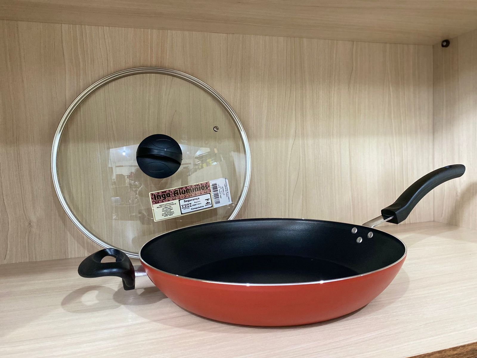 Panela Wok Teflon Antiaderente Cabo Tampa Vidro 32cm 3,17L: Vermelho | MadeiraMadeira