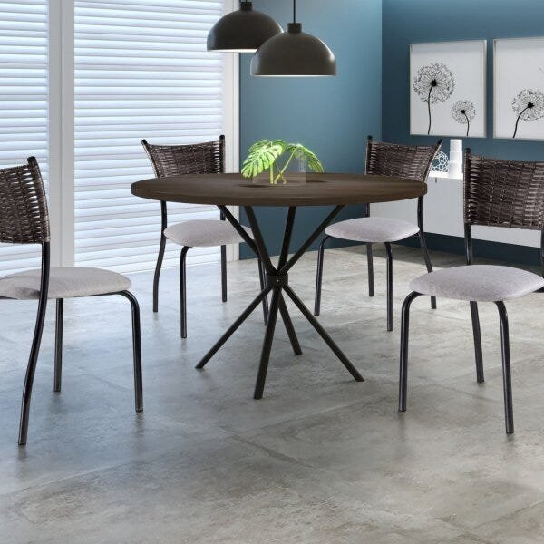 Mesa Redonda 4 Lugares 80cm Tampo Madeira Md02 Mais Decor | MadeiraMadeira