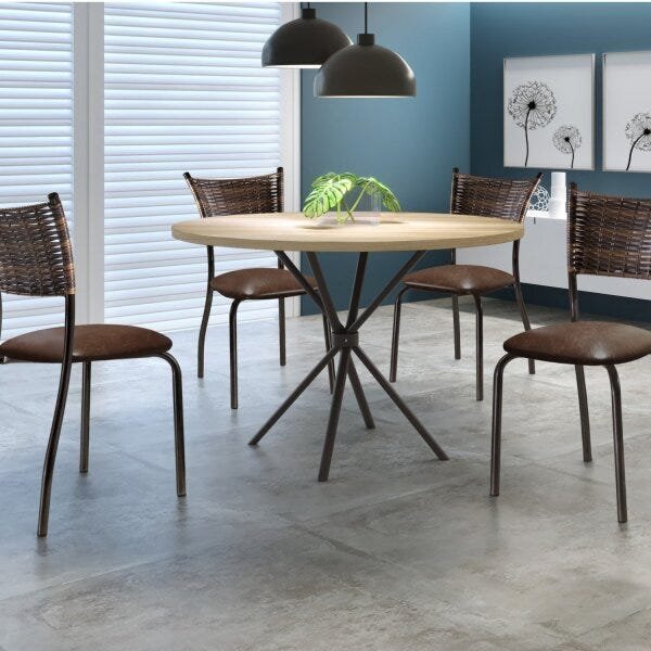 Mesa Redonda 4 Lugares 80cm Tampo Madeira Md02 Mais Decor | MadeiraMadeira