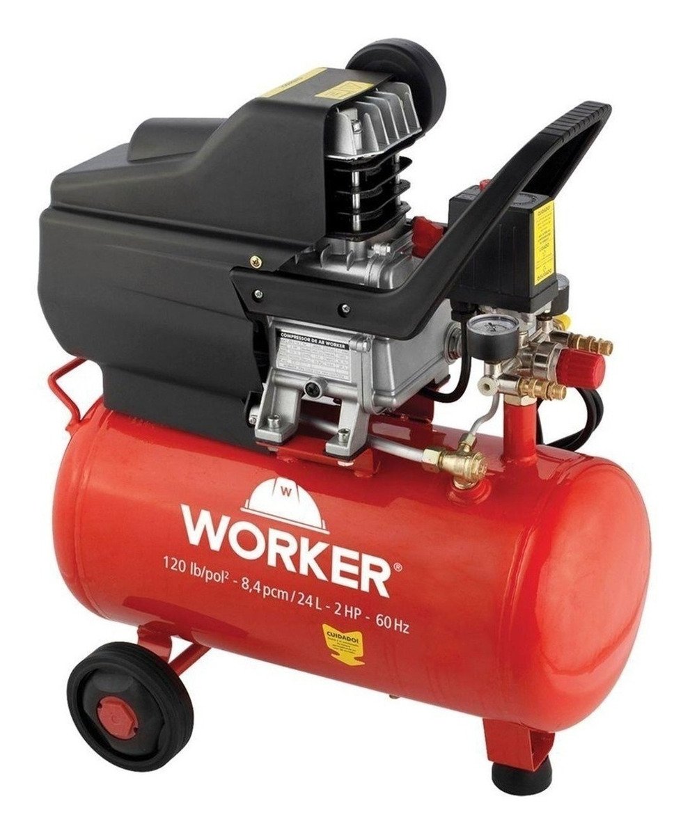 Compressor de ar elétrico portátil Worker 2 HP - 8 bar vermelho 220V ...