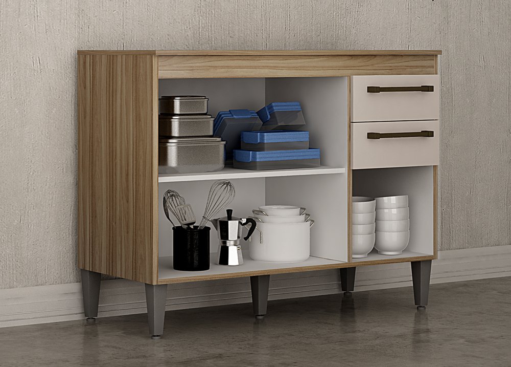 Balcão 3 Portas 2 Gavetas Alice CHF Moveis Cedro/Off White | MadeiraMadeira