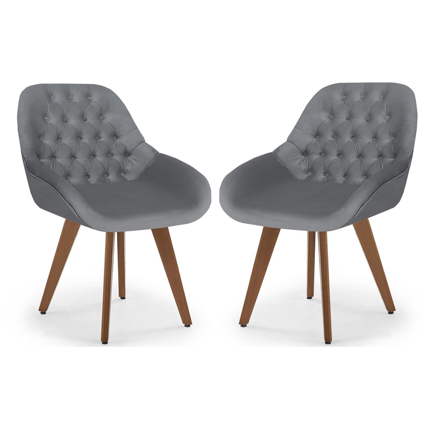 Conj. 02 Poltrona Base Fixa Pé Madeira Capitonê Pandora - Velutto ...