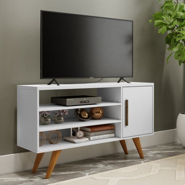 Rack para TV até 55 Polegadas 1 Porta 3 Prateleiras Retro Benetil ...