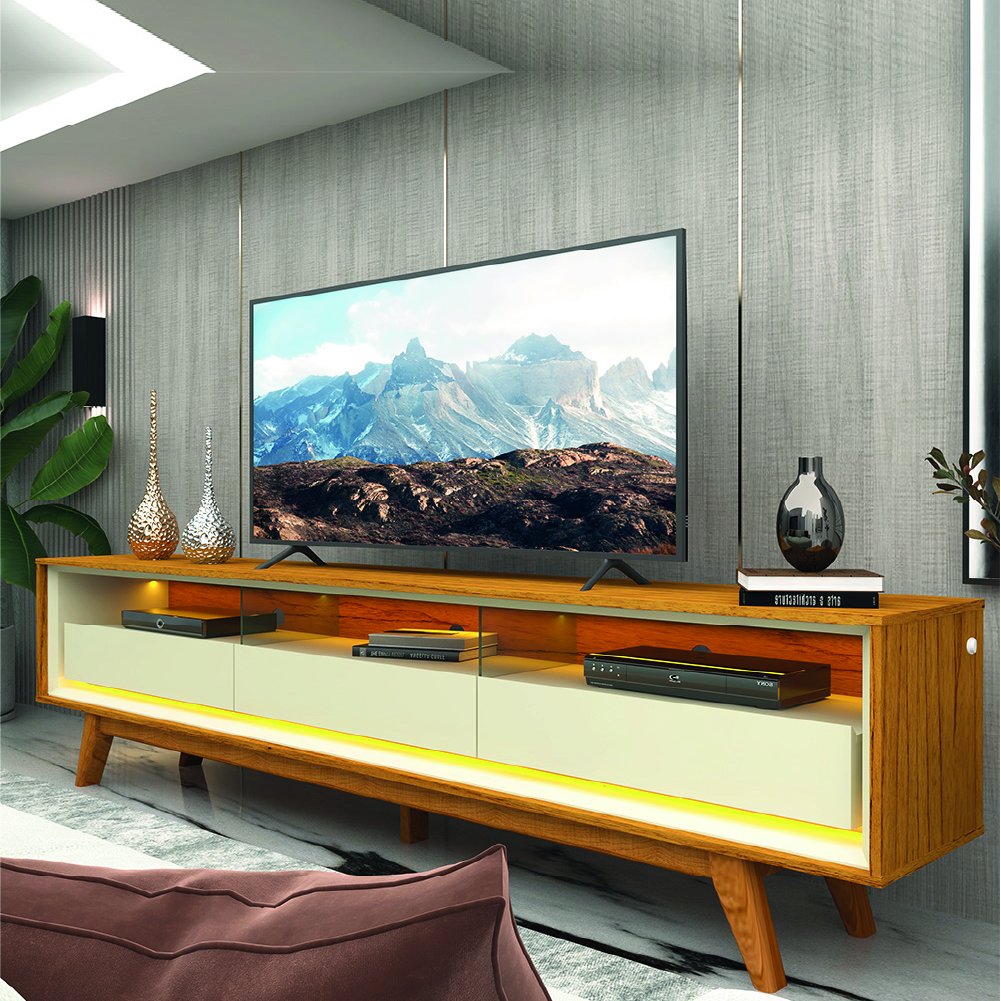 Rack Bancada para Tv até 90 Polegadas com Led Requinte Madeirado/off ...