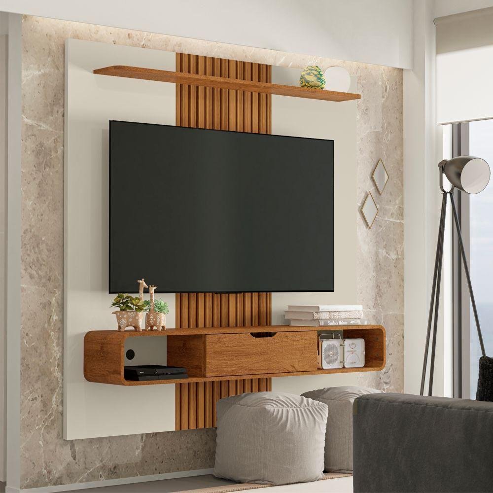 Painel para Tv Veneza Off White Naturalle Ripado | MadeiraMadeira