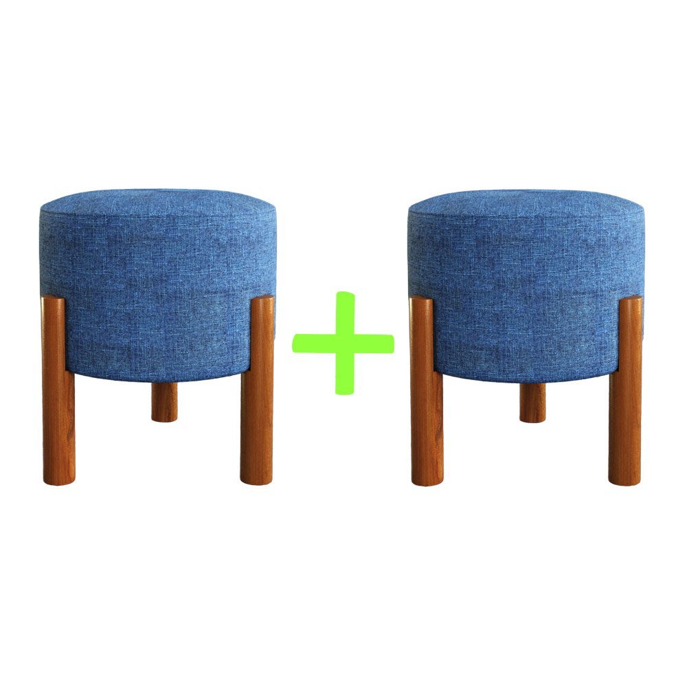Kit 2 Puffs Redondo Luxo Fumagali com Pés em Madeira Maciça:azul ...