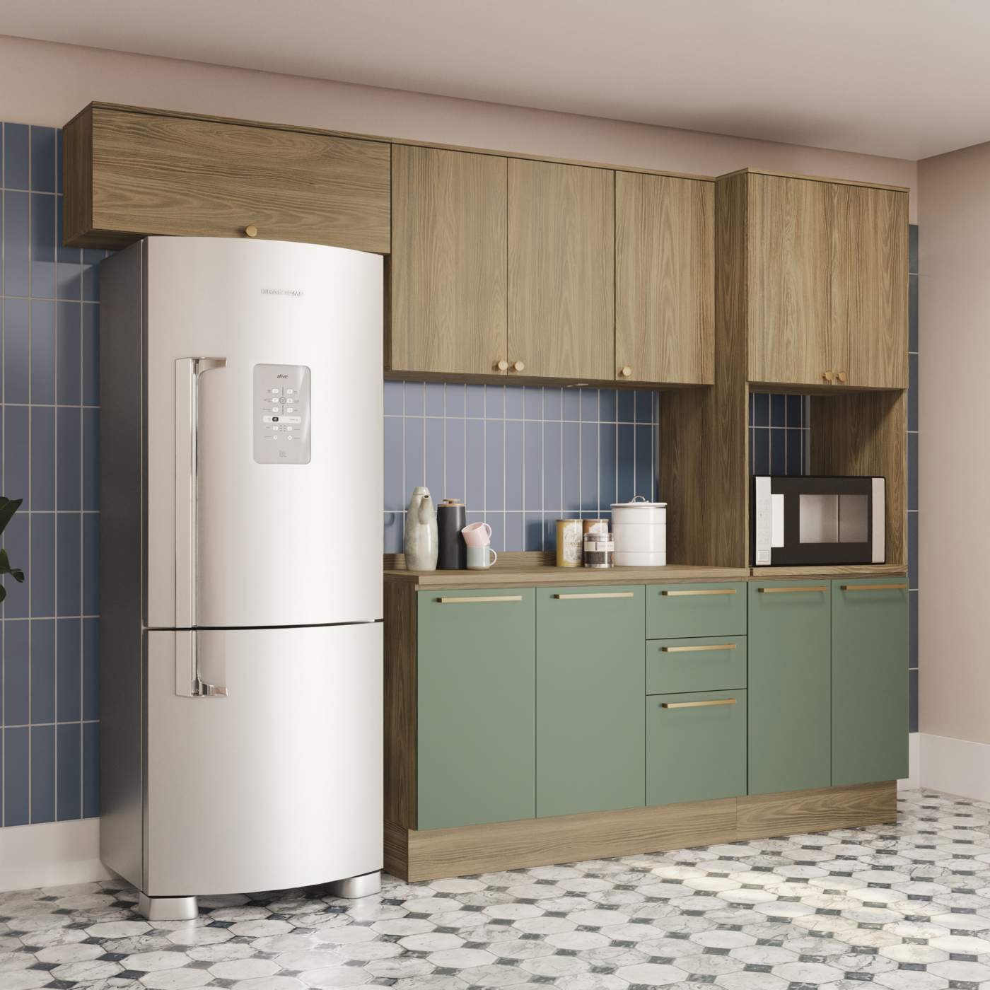 Armário de Cozinha Modulada Completa Reta 5 Peças 2,70m 294 Botanic ...