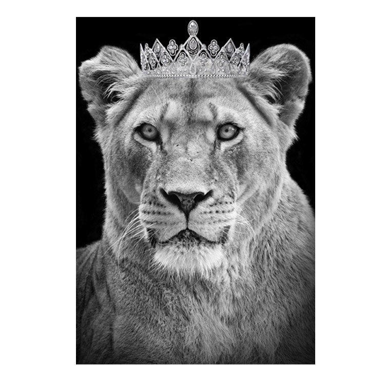 Quadro Leoa Coroa Rainha Vertical - Tela Única - 200 x 120 cm - Preta ...