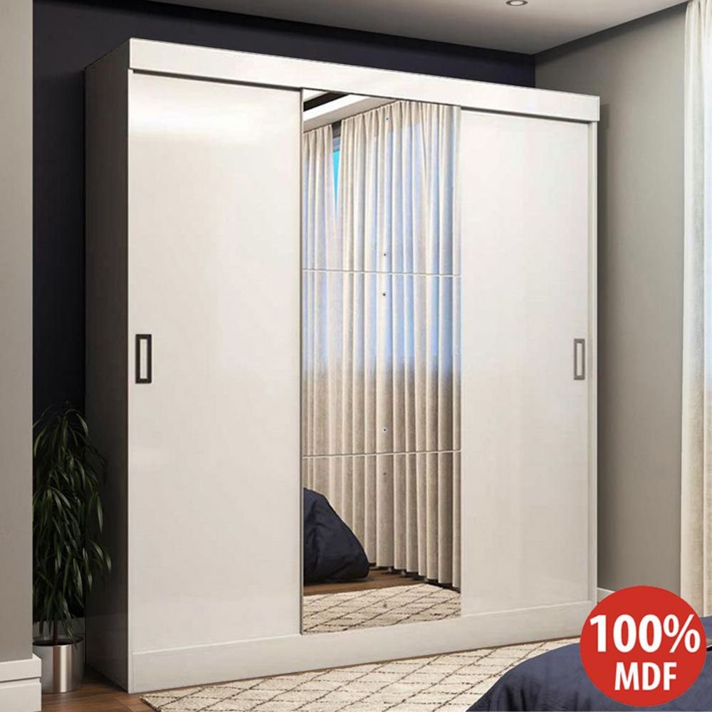 GUARDA-ROUPA CASAL 3 PORTAS DE CORRER 100% MDF EMILY PLUS COM ESPELHO ...