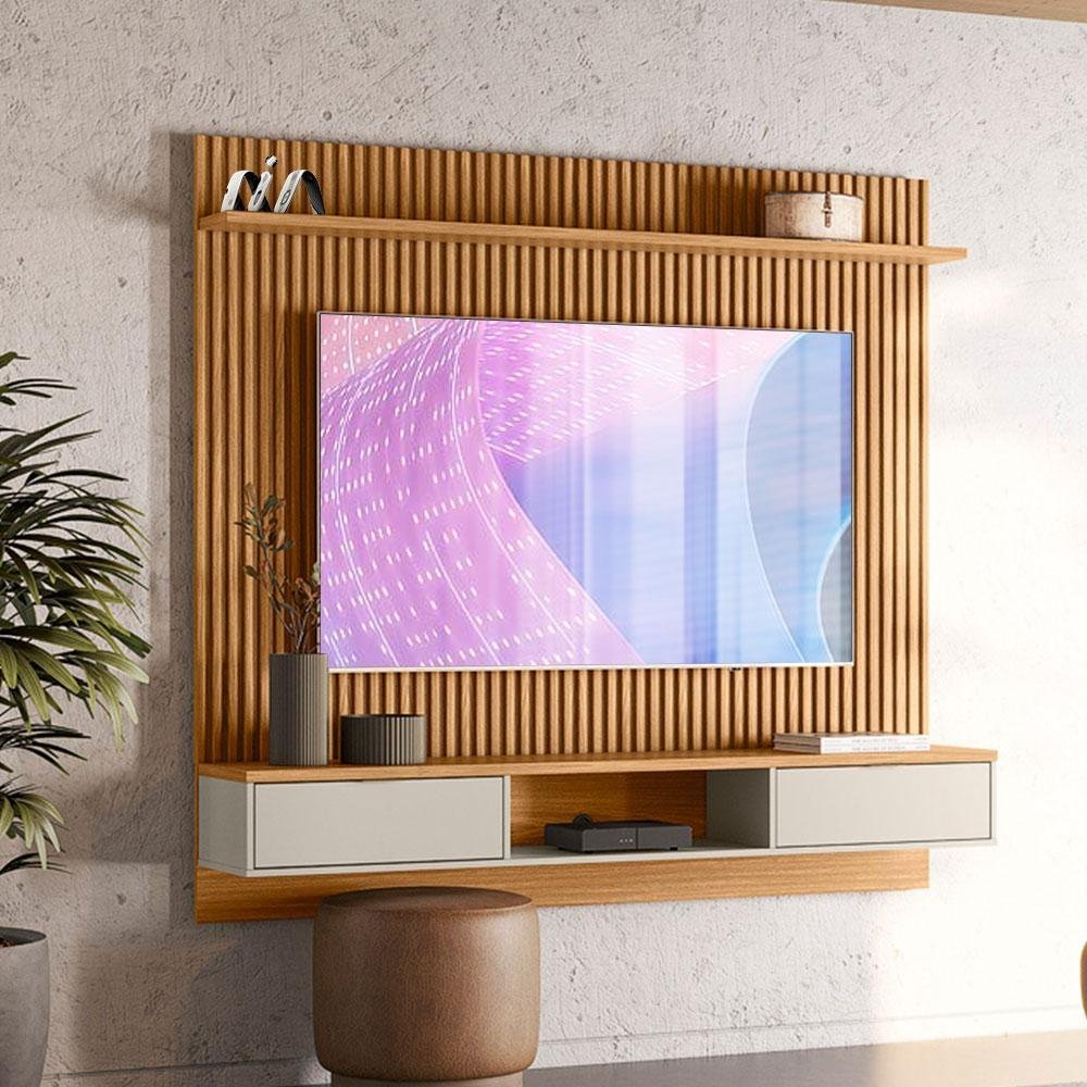 Painel Com Nicho 2 Portas Até 75 Polegadas Nature Off White Genova ...