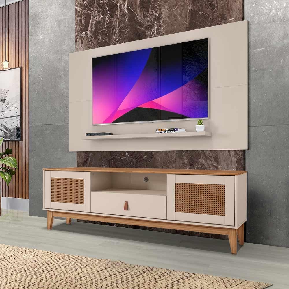 Rack Com Painel Para Sala Retrô TV 60 Polegadas Off White Noce ...