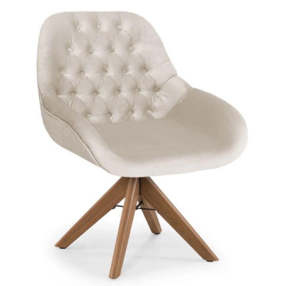 Poltrona Pandora Veludo Nude com Capitonê e Base Giratória Madeira ...