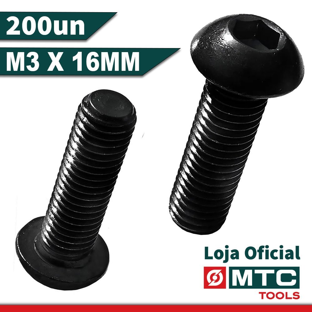 PARAFUSO ALLEN M3 X 16 C. ABAULADA ZINCO PRETO - 200PÇS | MadeiraMadeira