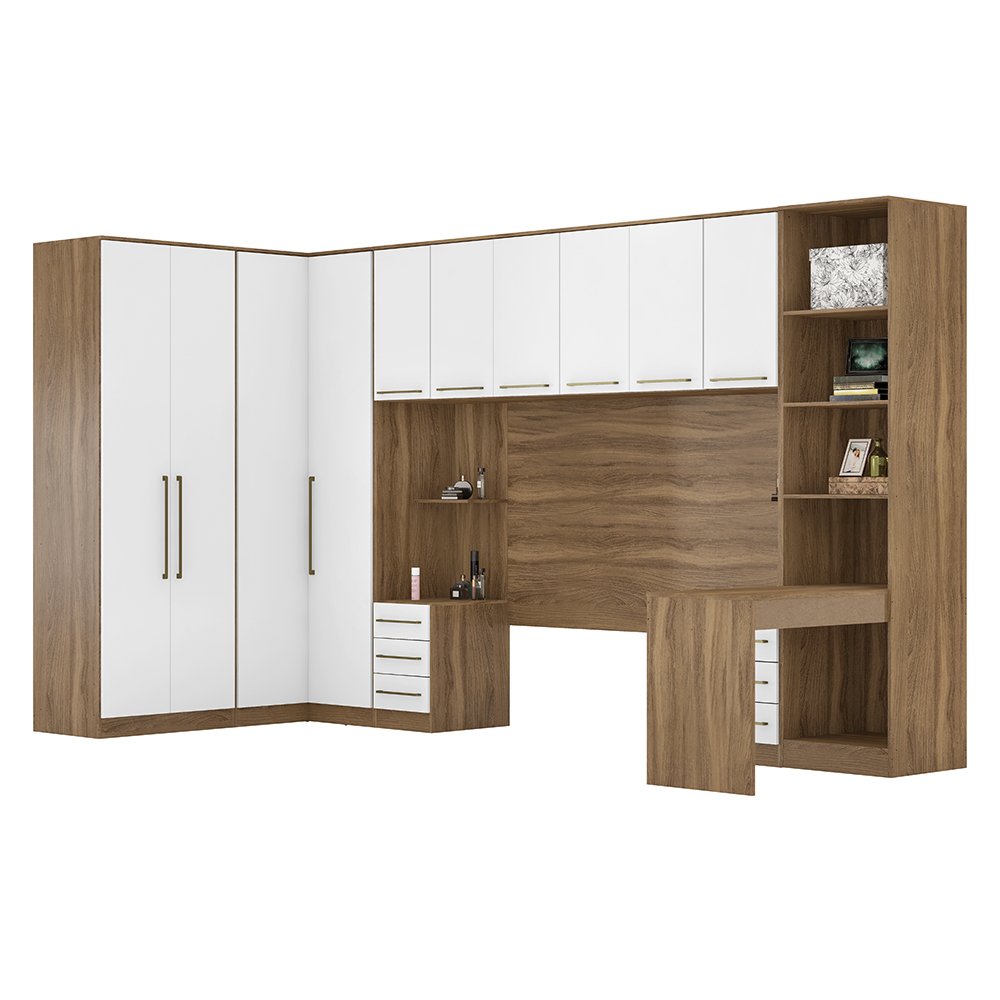 Quarto Modulado de Casal Ponte Armário Roupeiro de Canto Escrivaninha ...