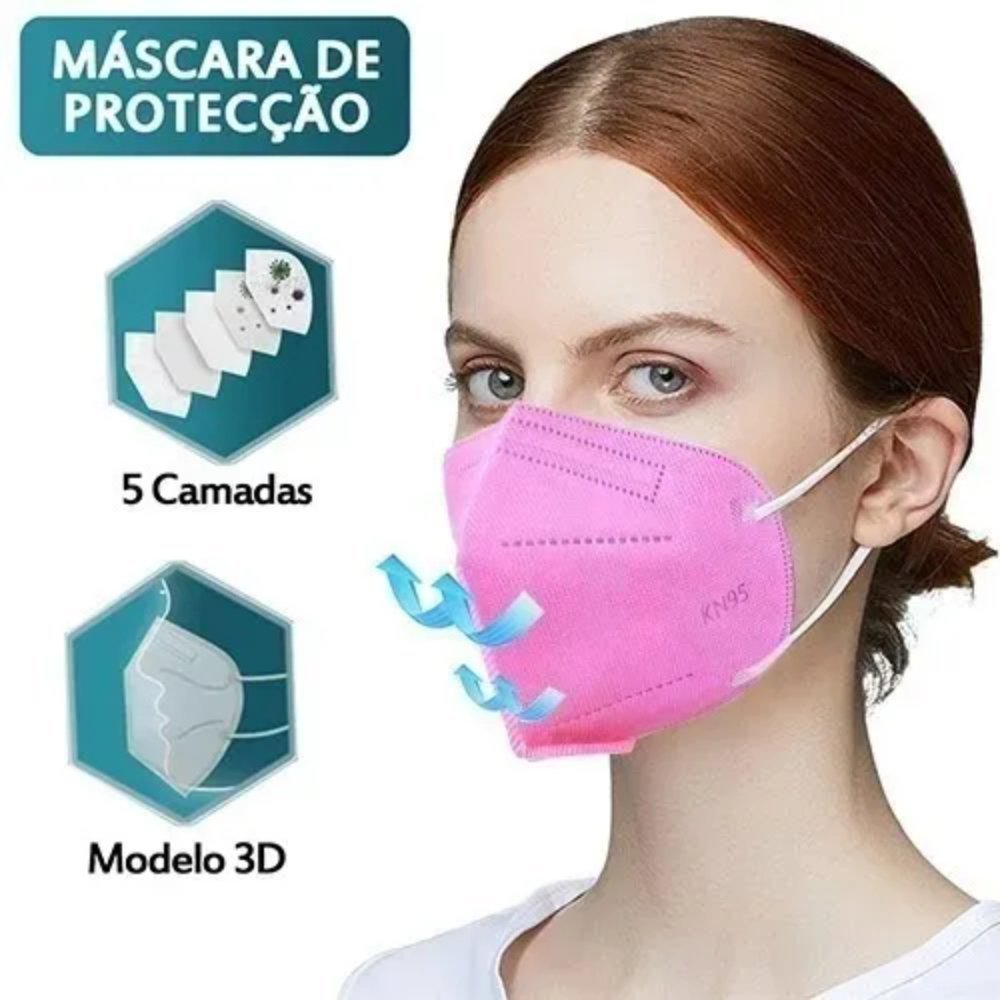 50 Máscaras Kn95 Proteção 5 Camada Respiratória Pff2 N95 Cor Rosa ...