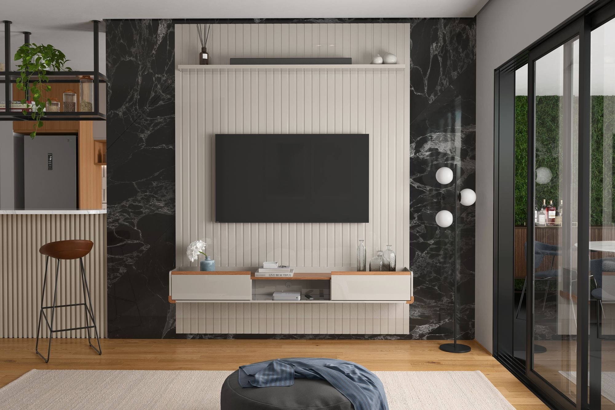 Painel Ripado Frisado com Bancada para Sala Tv de até 75 Polegadas Oslo ...