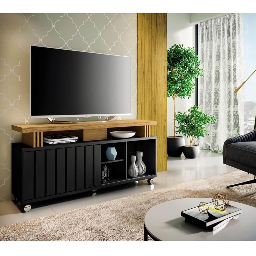 Bancada HB Briz 1.3 c/ Rodizio 66x136x36cm - Preto/Carvalho | MadeiraMadeira