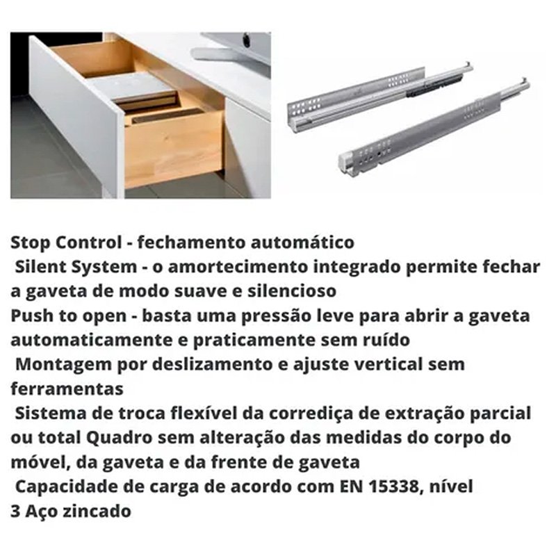 Kit Corrediça Quadro V6 (Extração Total) Invisível 300 Mm Silent System ...