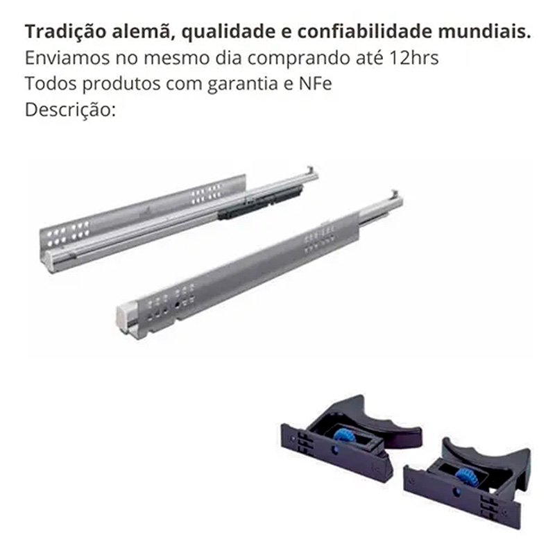 Kit Corrediça Quadro V6 (Extração Total) Invisível 300 Mm Silent System ...
