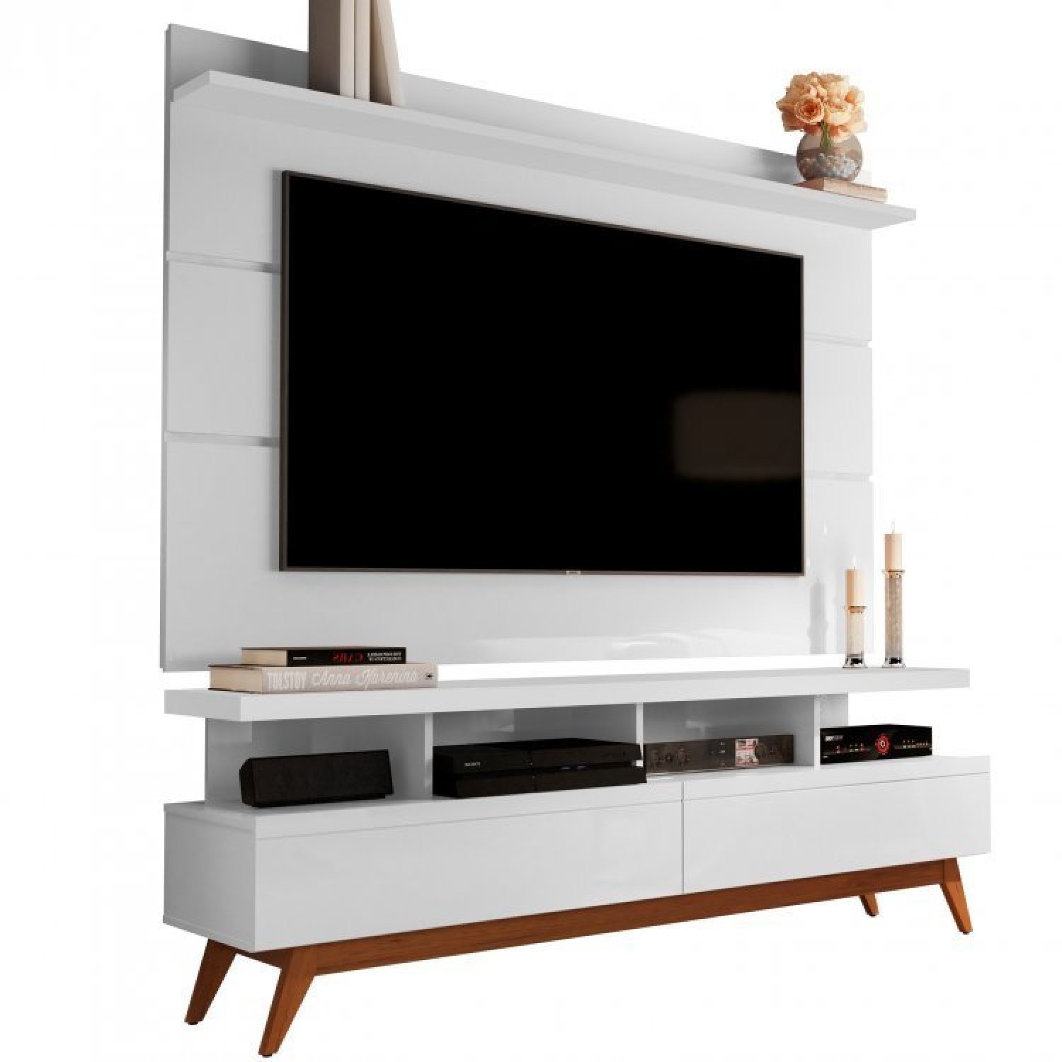 Conjunto Rack Vivare Wood e Painel para TV até 60 Polegadas Vivare 1.6 Branco Móveis Germai ...