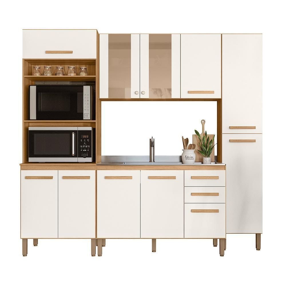 Cozinha Modulada Intenza Lidia 4 Peças Freijó/off White Cristal ...