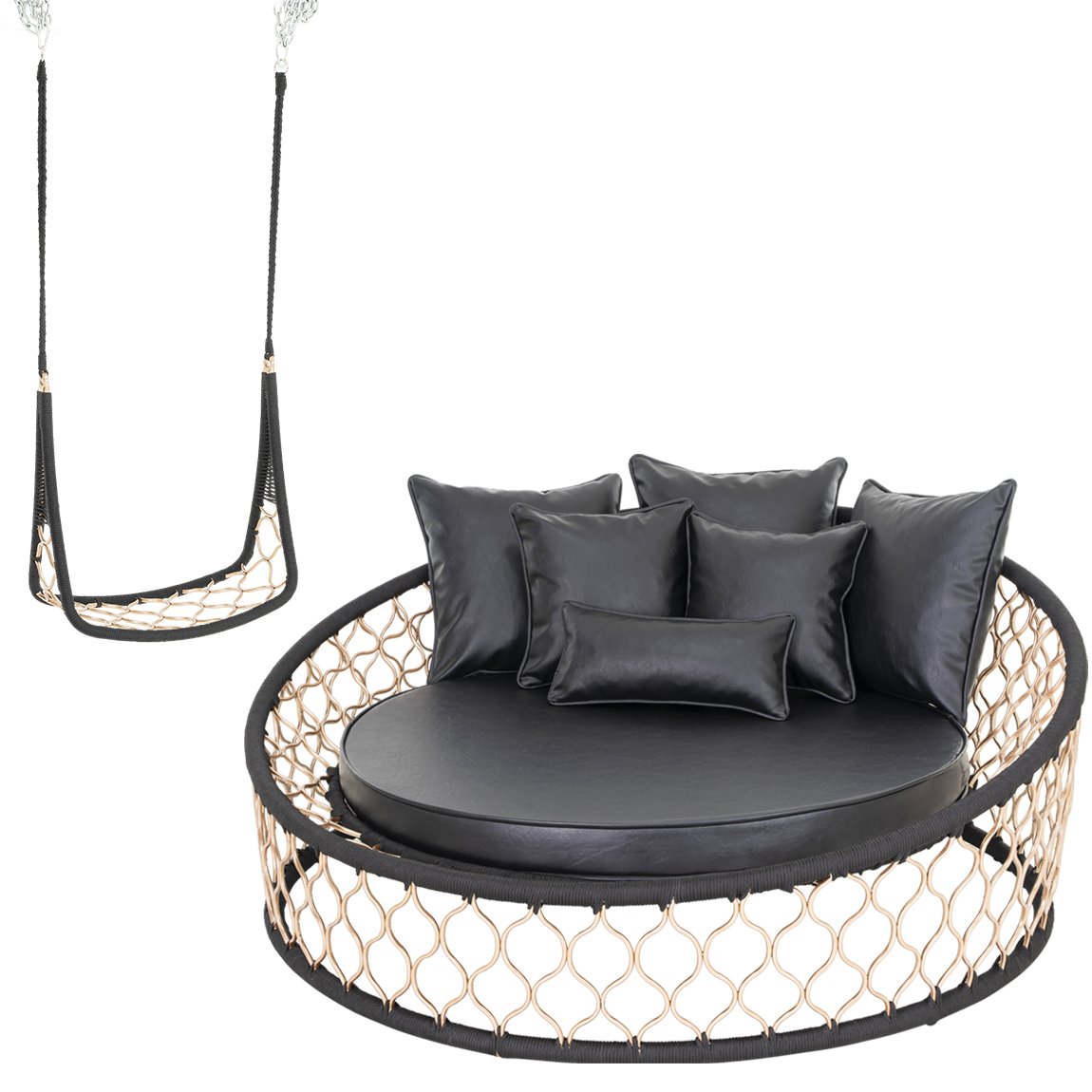 1 Chaise 6 Almofadas + 1 Balanço Suspenso em Alumínio e Corda Náutica ...