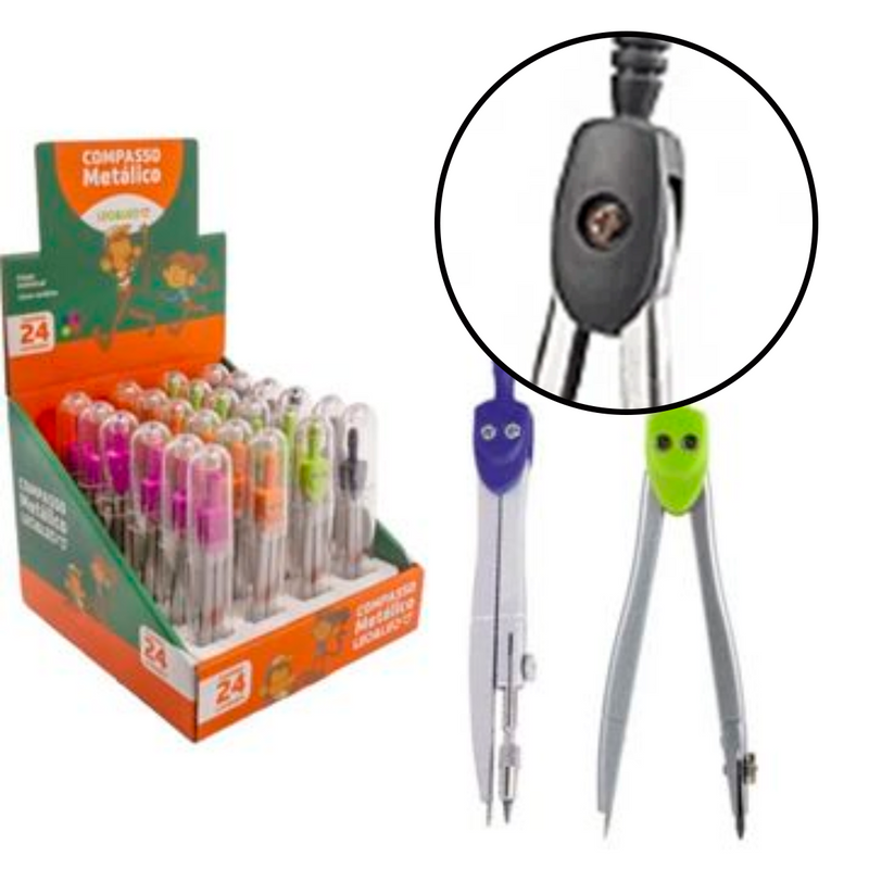 Compasso Escolar Com Grafite Para Aluno Geometria Traça Circunferência ...
