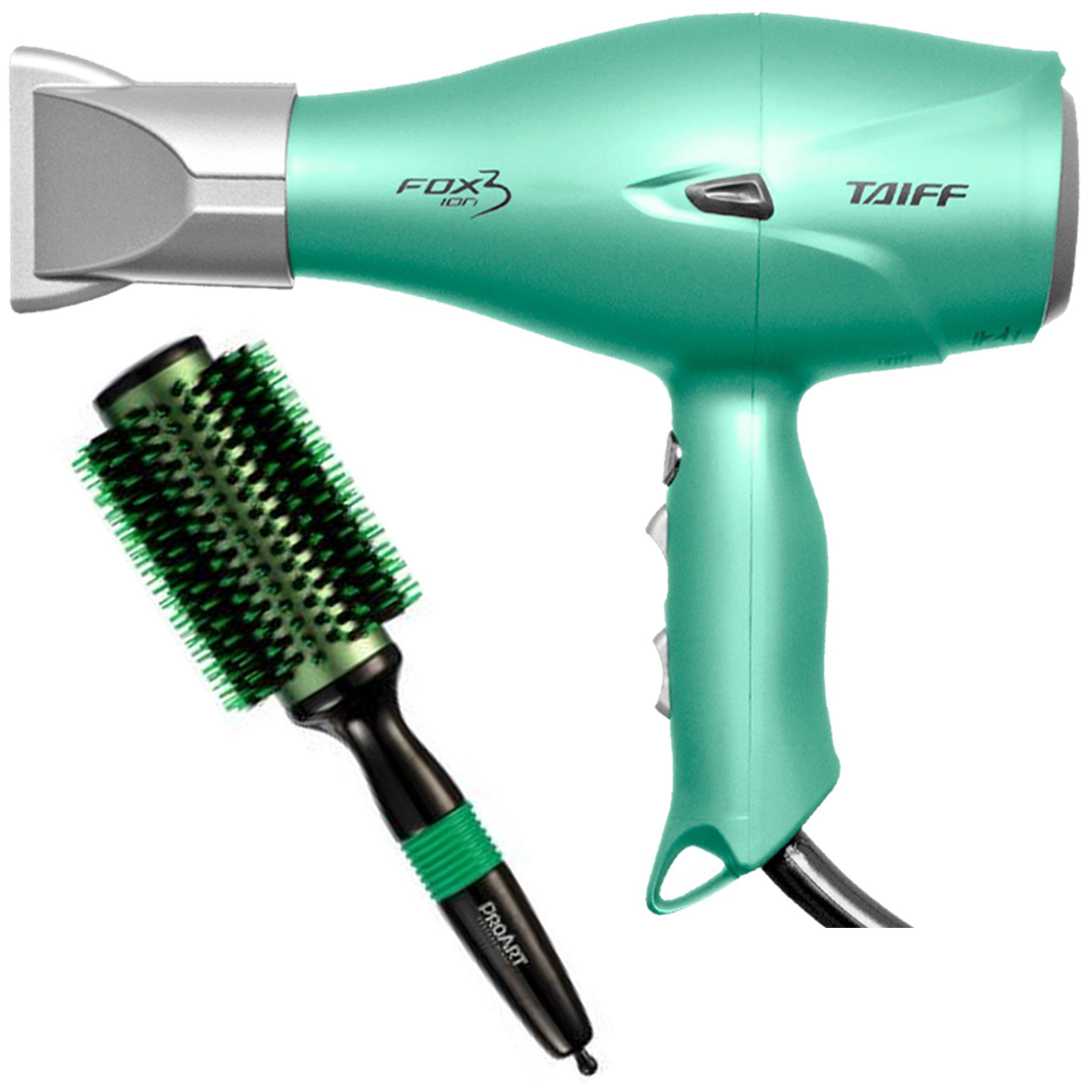 KIT - SECADOR TAIFF FOX ION 3 SOFT GREEN 2200W 220V + ESCOVA PROART ...