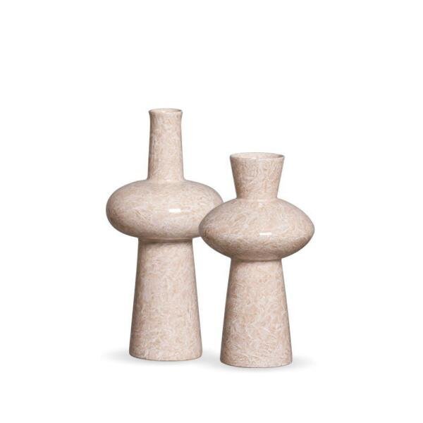 Dupla Vaso Fênix Bege Decoração Cerâmica Marmorizado Petra | MadeiraMadeira