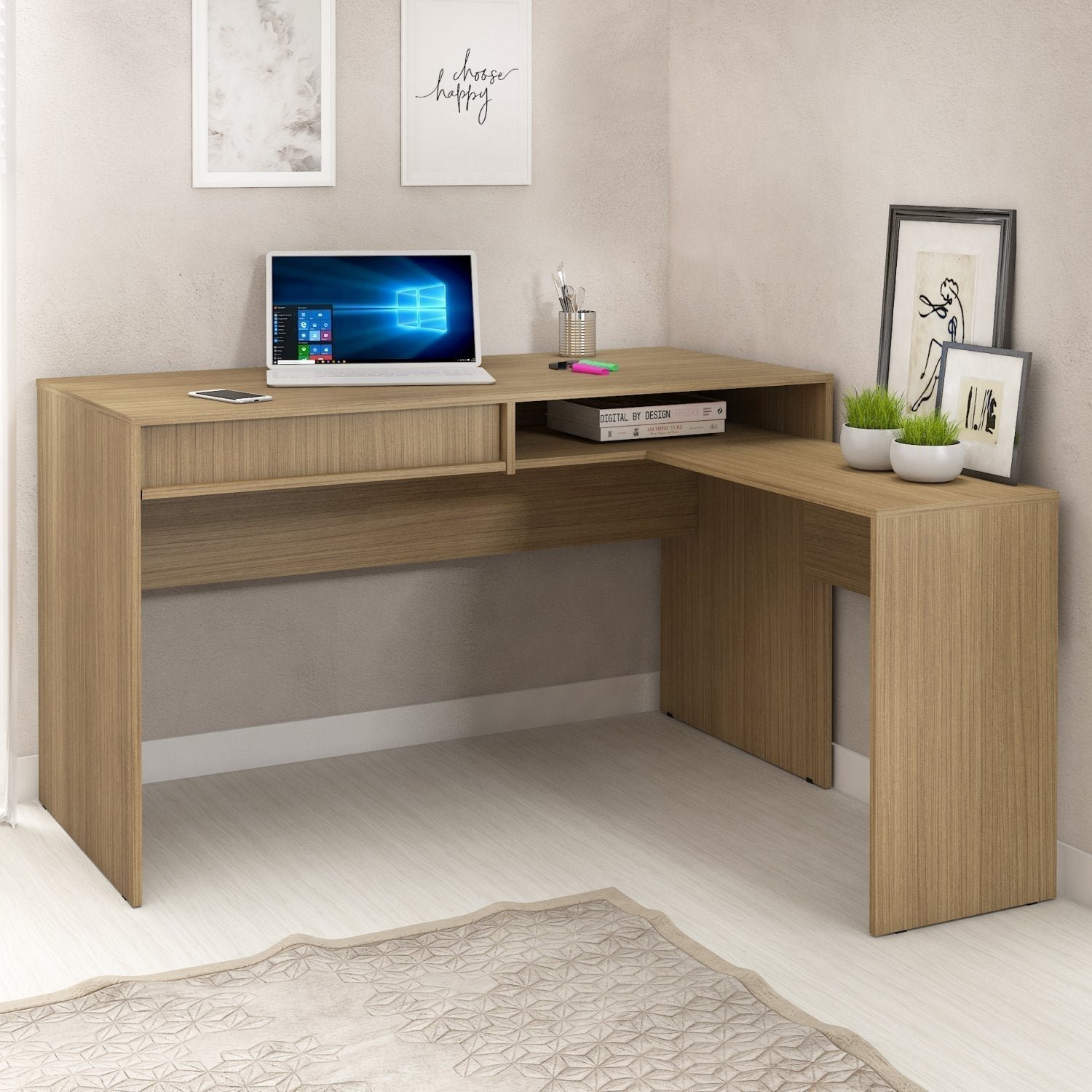 Escrivaninha em L com Gaveta 135cm Web15 Espresso Móveis | MadeiraMadeira