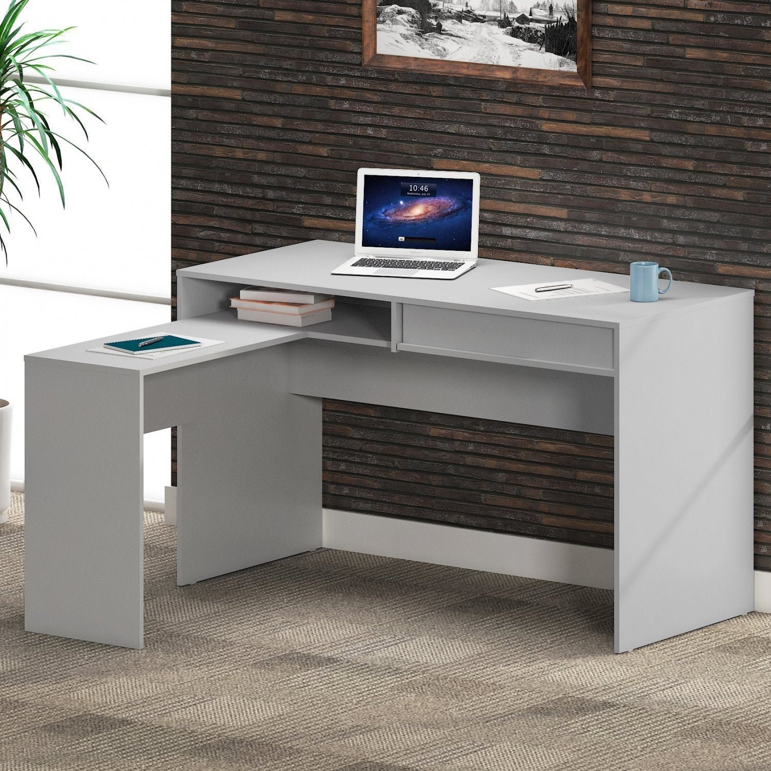 Escrivaninha em L com Gaveta 135cm Web15 Espresso Móveis | MadeiraMadeira