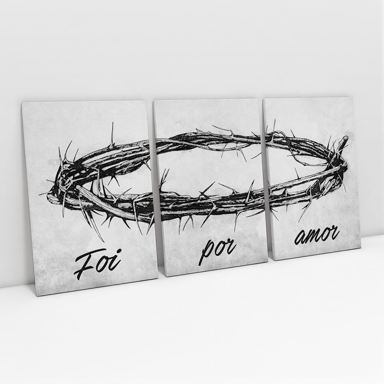 Quadro Foi por Amor Coroa de Espinhos Jesus Preto e Branco - Kit 3 ...