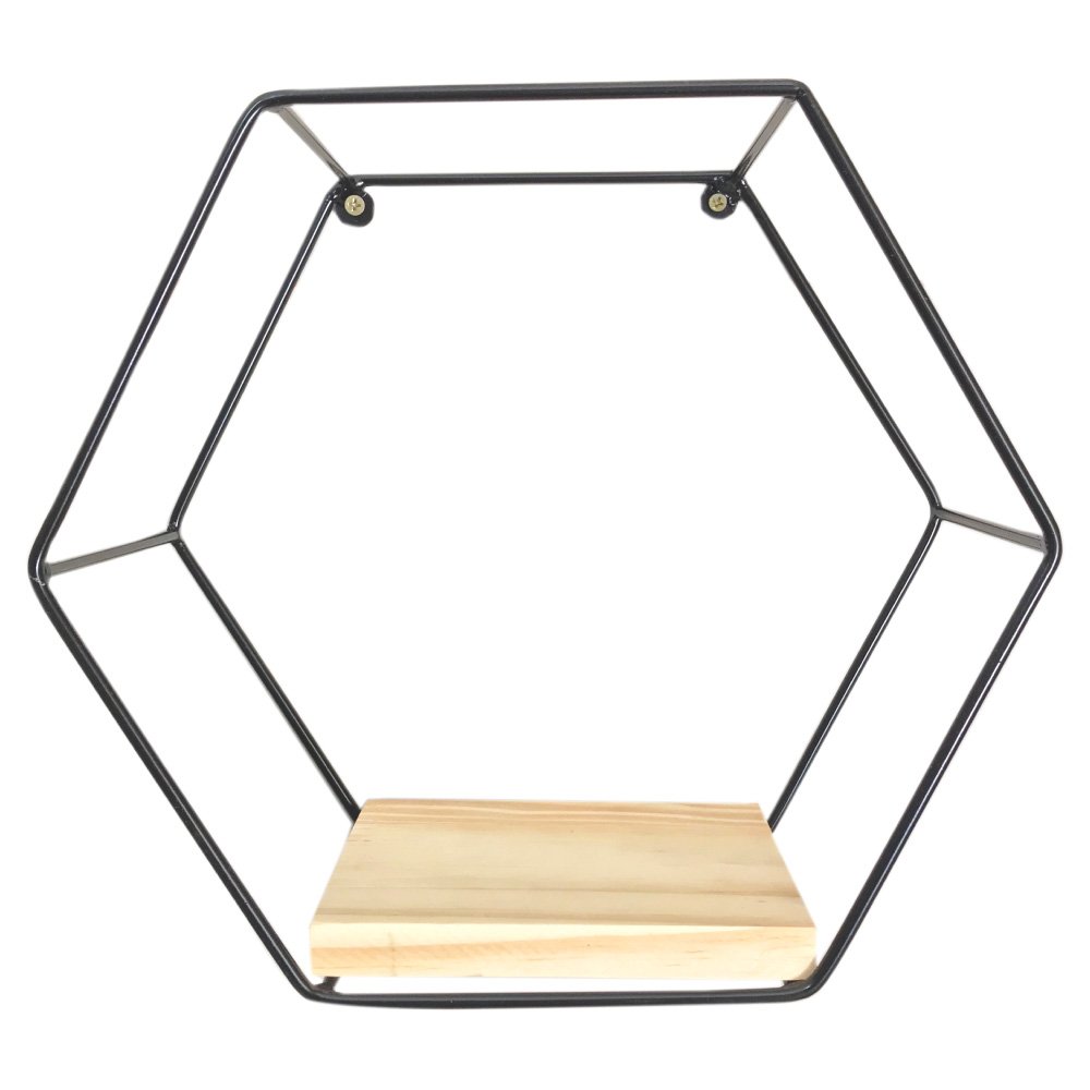 Nicho Mini Hexágono Natural e Preto | MadeiraMadeira