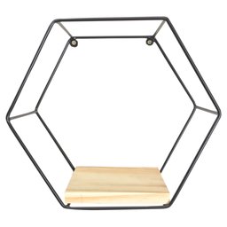 Nicho Mini Hexágono Natural e Preto | MadeiraMadeira