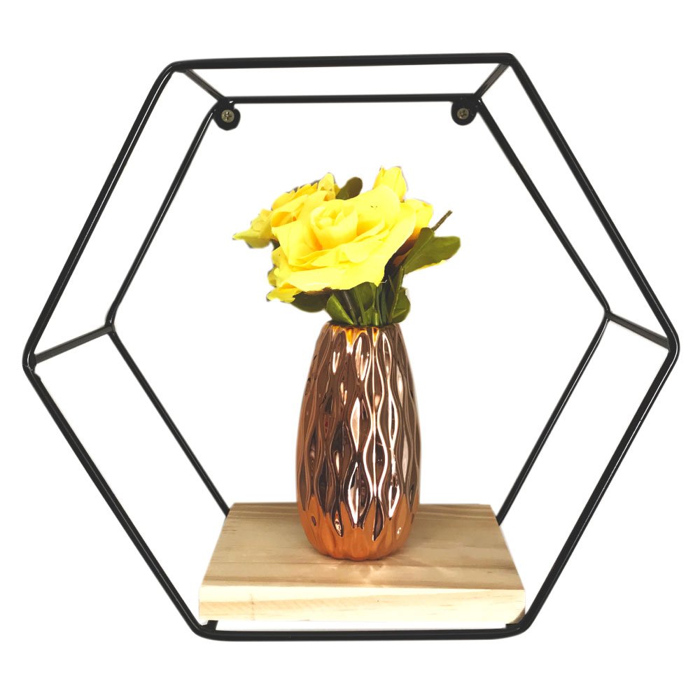 Nicho Mini Hexágono Natural e Preto | MadeiraMadeira