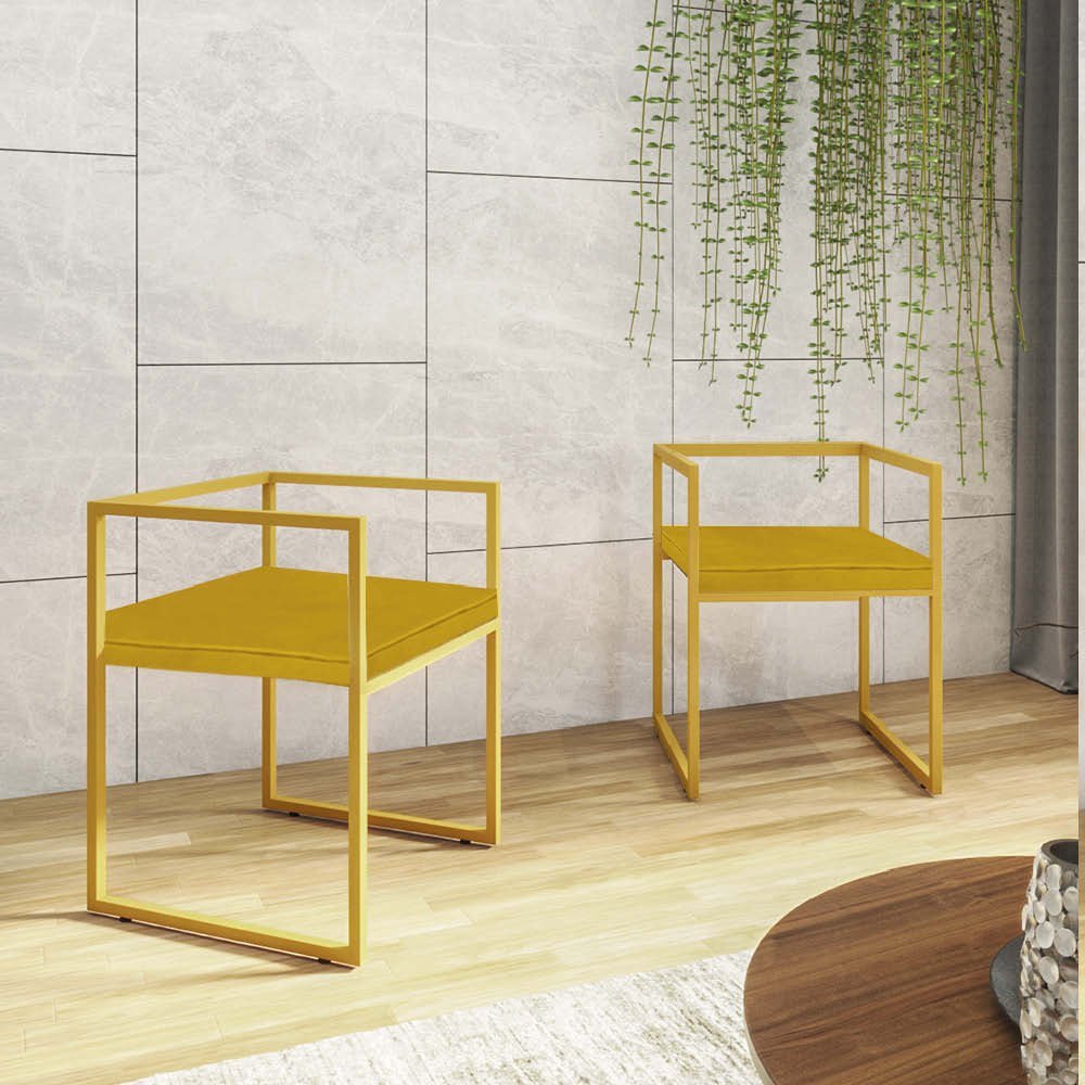 Kit 03 Cadeira de Jantar Cubo Office Escritório Recepção Ferro Dourado ...