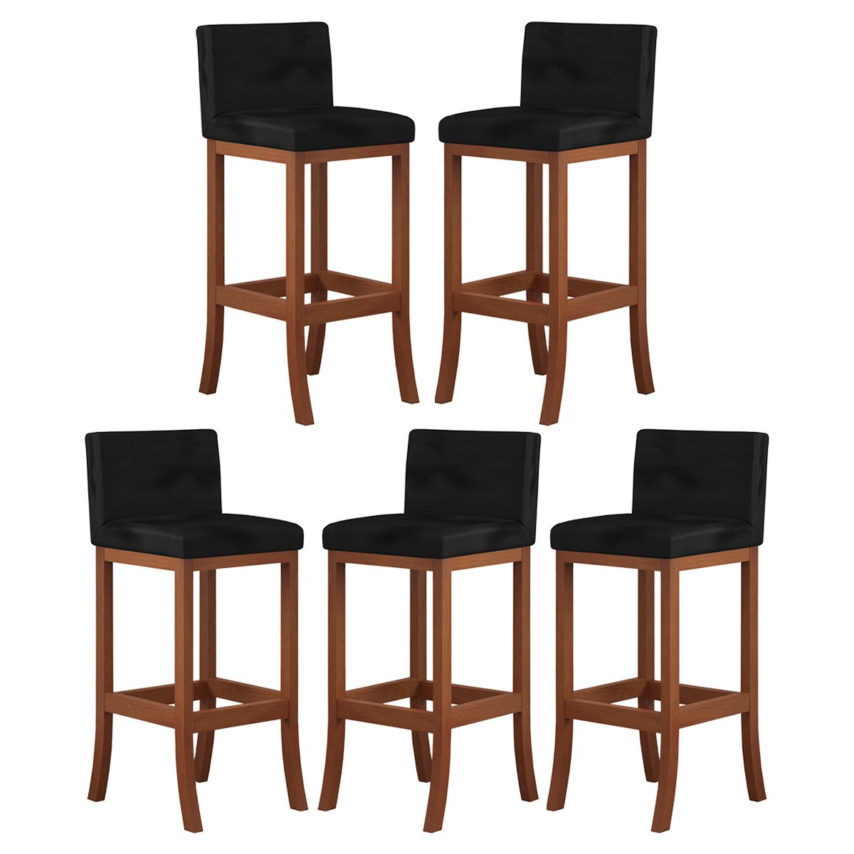 Kit 5 Banquetas Alta Encosto Estofado 38x100 Cm Espanha Madeira Maciça ...